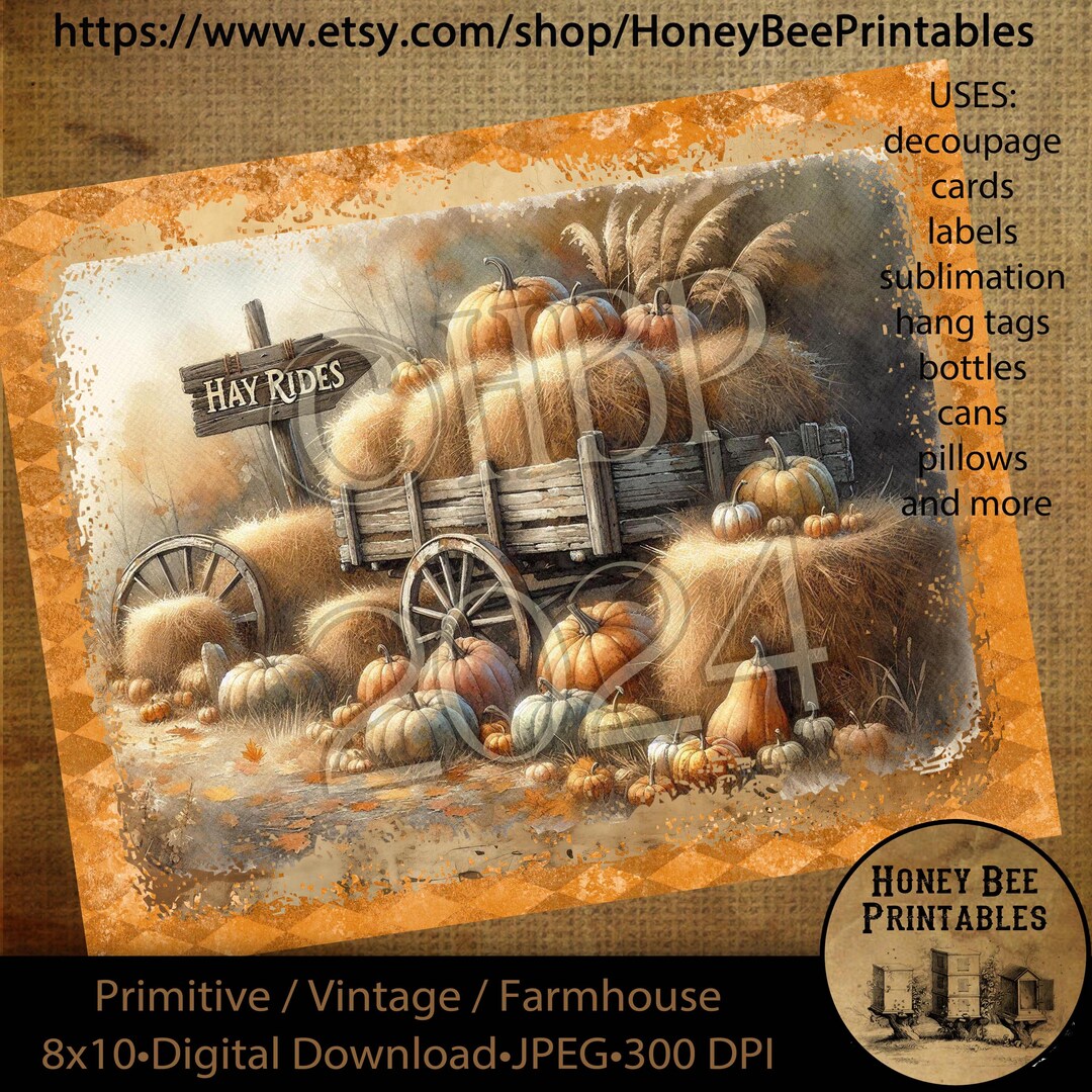 Vintage Digital Download Printable Decoupage Primitive, Fall, Harvest ...