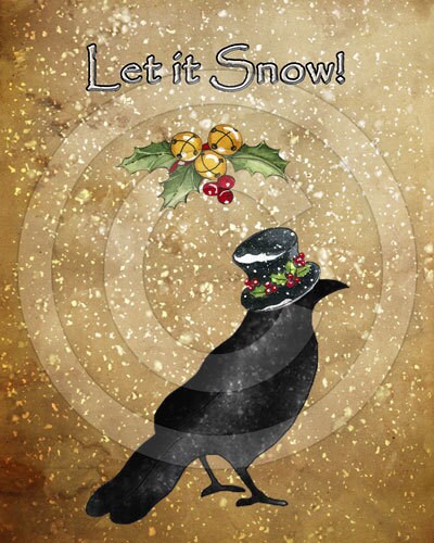 Primitive Christmas Crow Snow Let is Snow-printable Digital Feedsack ...