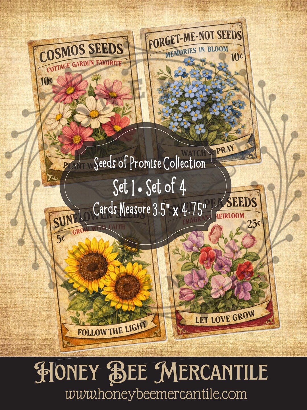 Vintage Spring Seeds of Promise Collection - 4 Prints - 3.5x4.75 in ...