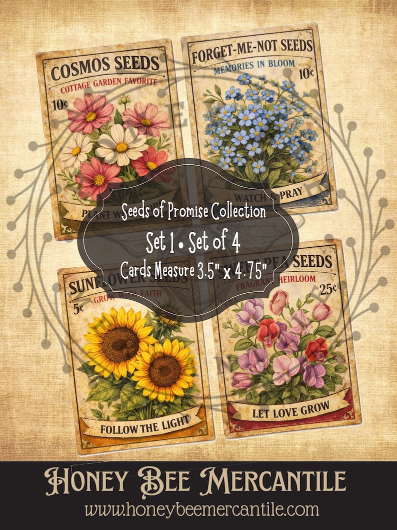 Vintage Spring Seeds of Promise Collection - 4 Prints - 3.5x4.75 in ...