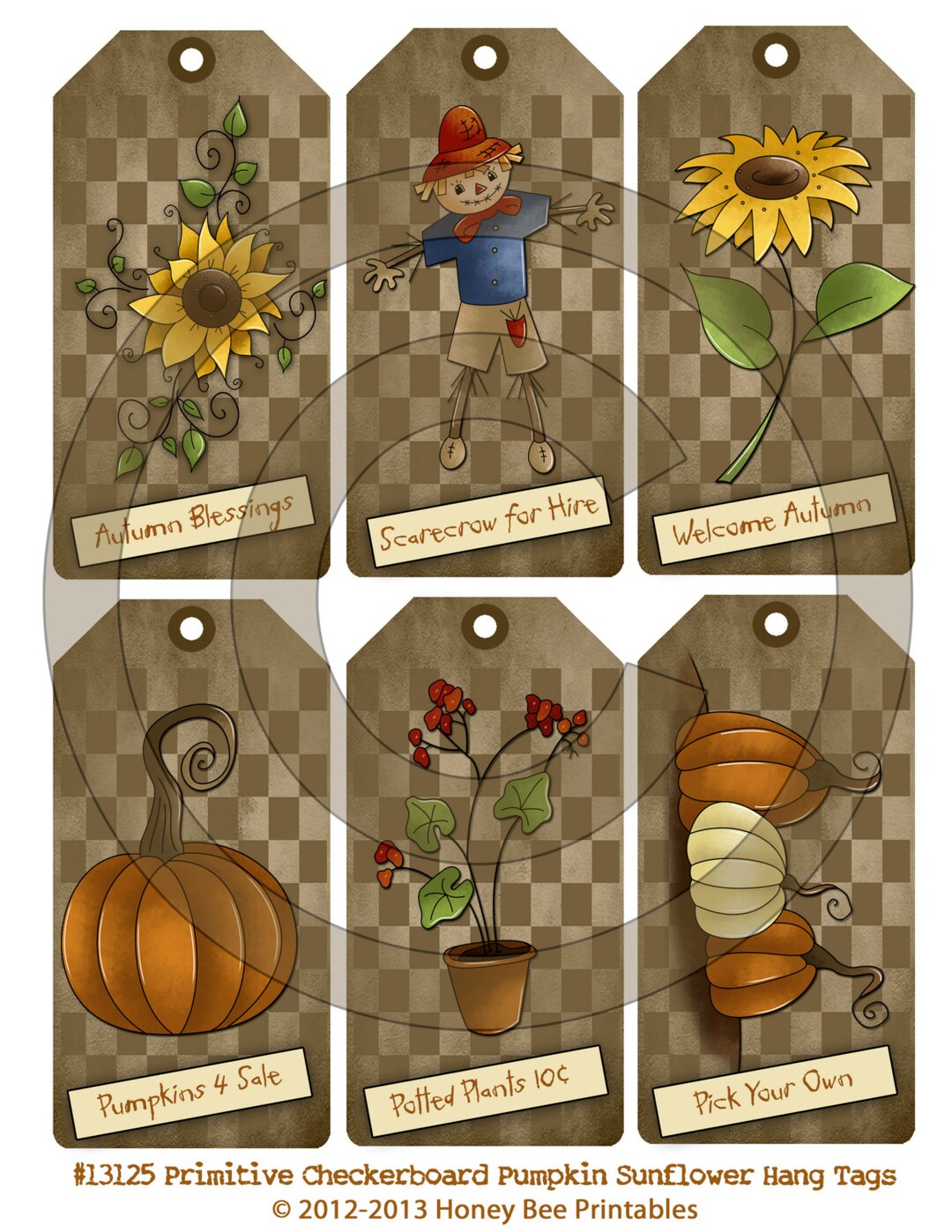 Primitive Harvest Autumn Checkerboard Hang Tags 13125 Printable Digital ...