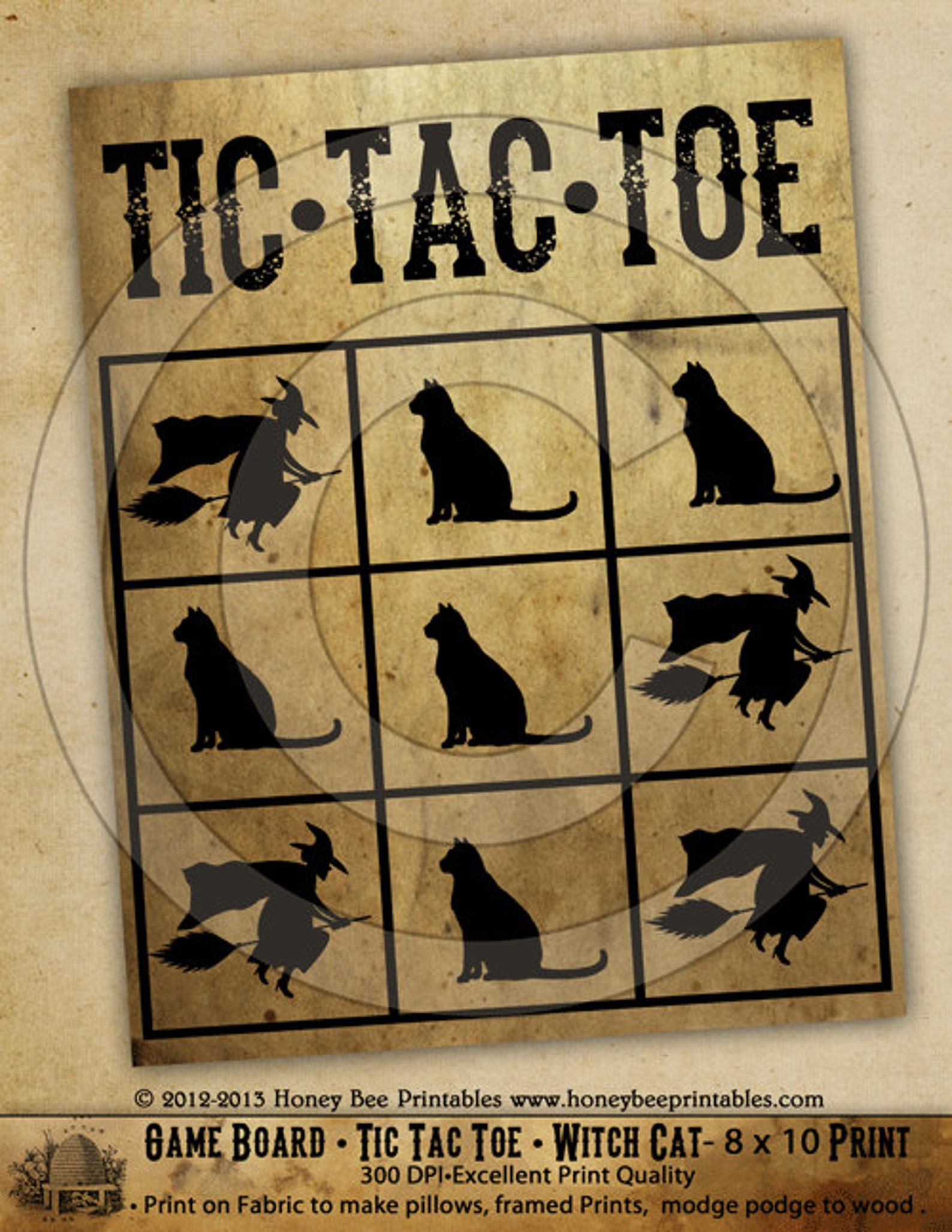 Game Board Tic Tac Toe Halloween Witch Printable Digital Feedsack Logo ...