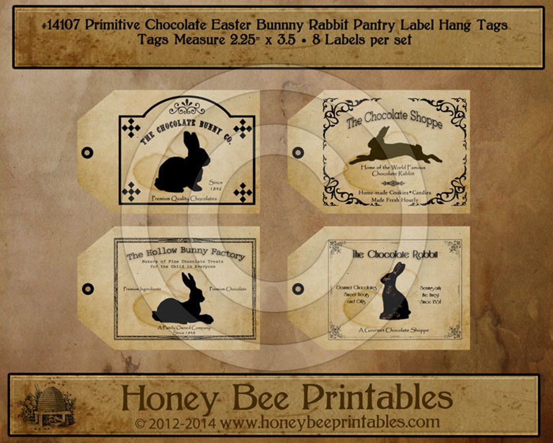 Primitive Easter Chocolate Bunny Rabbit Pantry Label Hang Tags ...