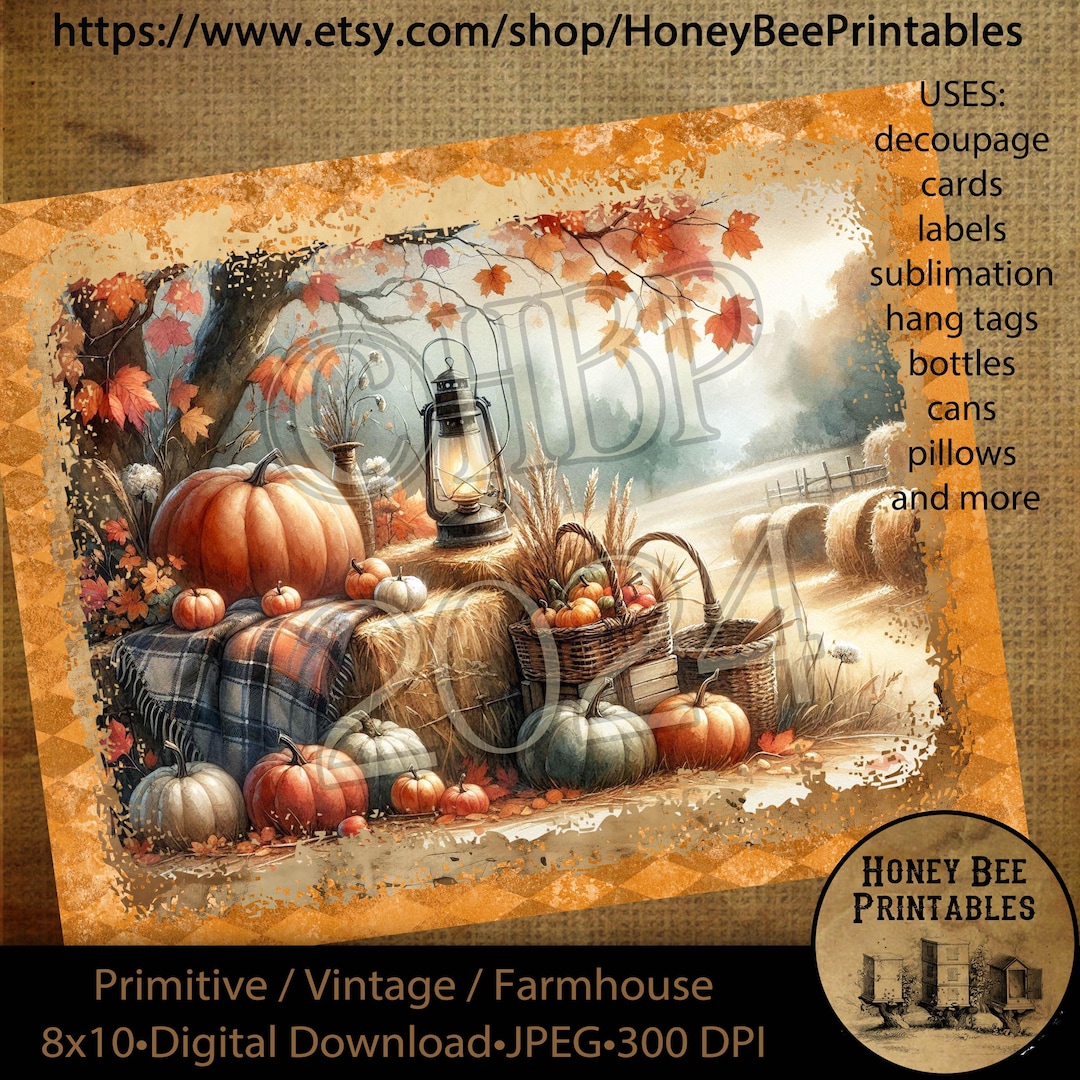 Vintage Digital Download Printable Decoupage Primitive, Fall, Harvest ...