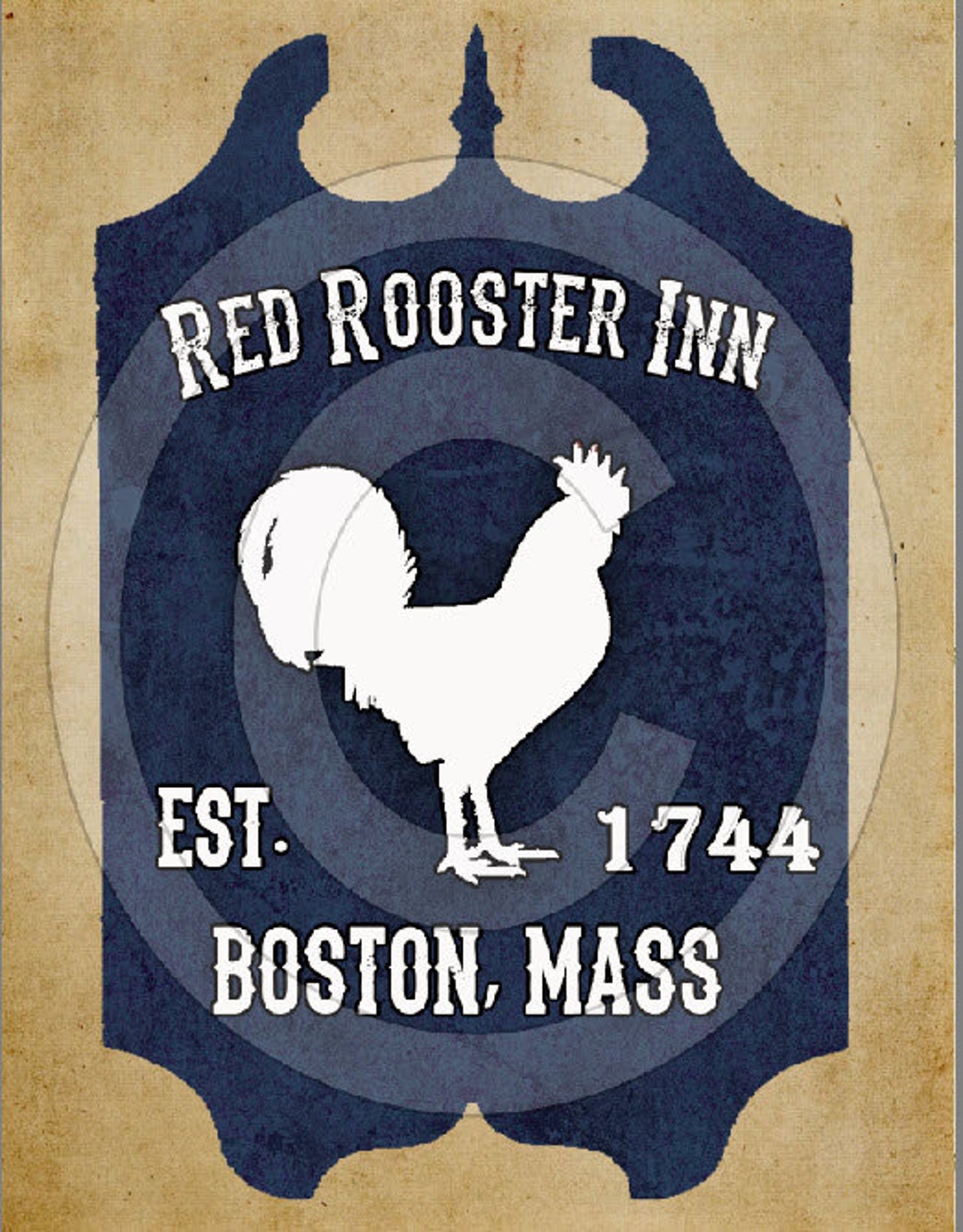 Prim Red Rooster Inn Navy Tavern Pub Sign Feedsack Feed Sack Logo ...