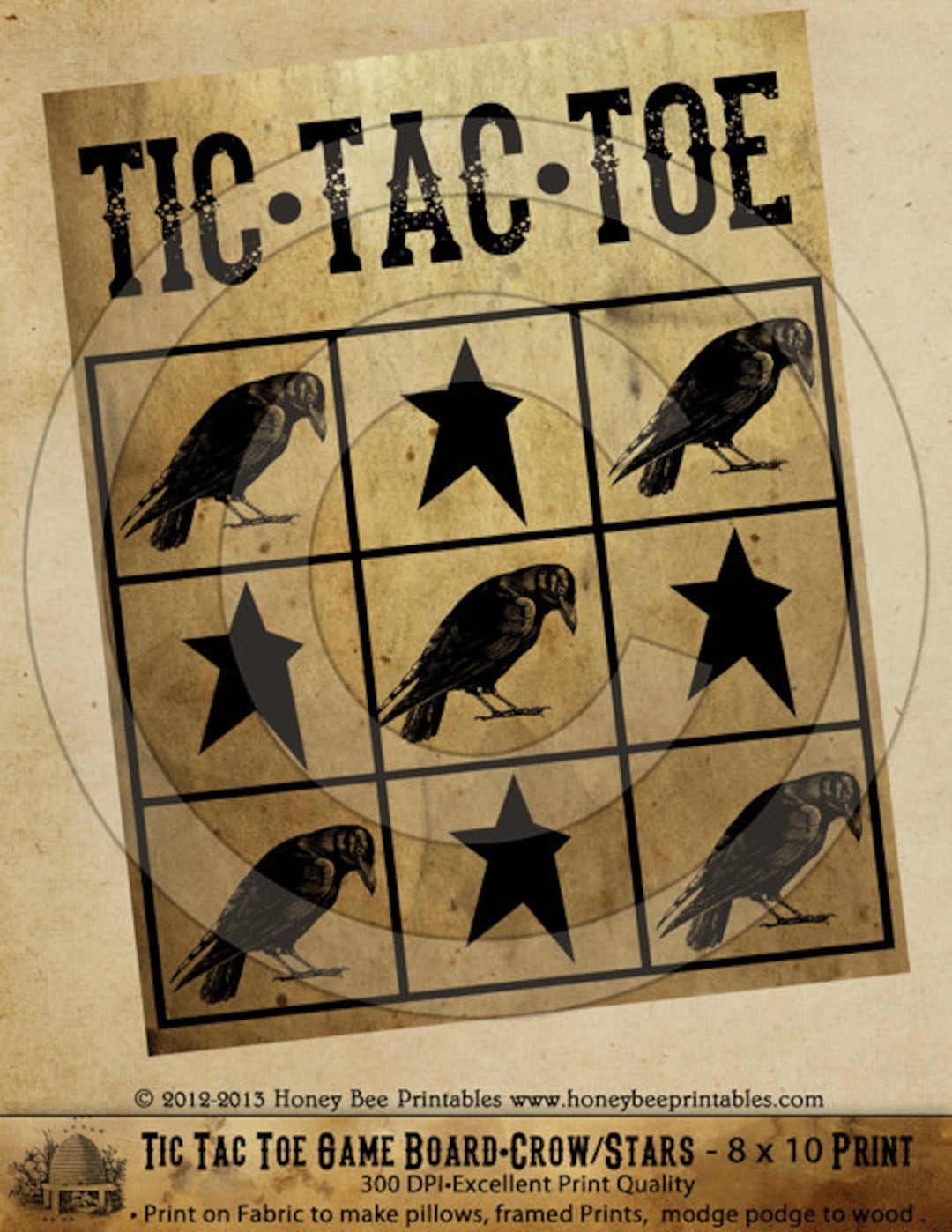 Game Board Tic Tac Toe Crow Stars Prim-printable Digital Feedsack Logo ...