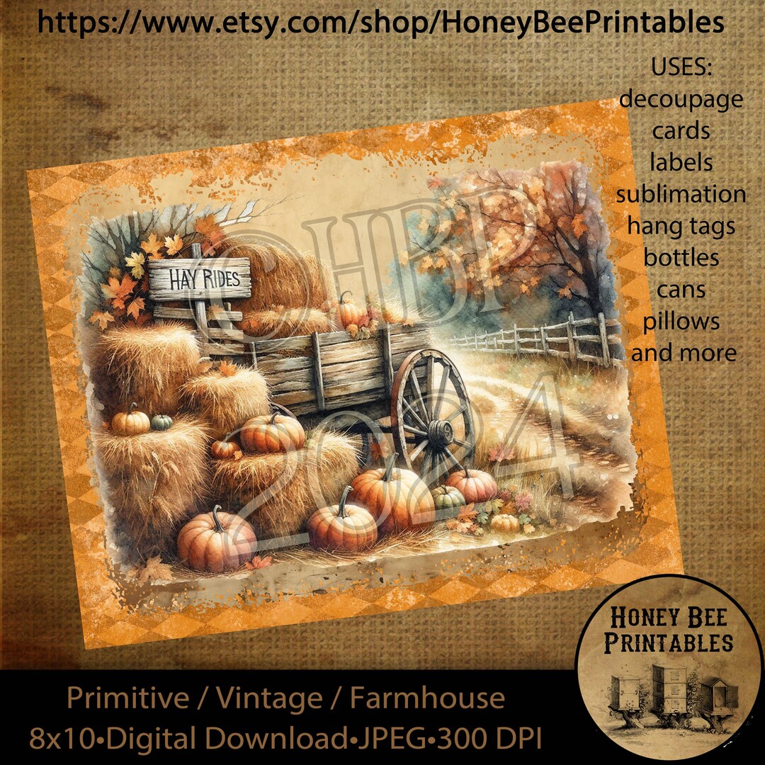 Vintage Digital Download Printable Decoupage Primitive, Fall, Harvest ...