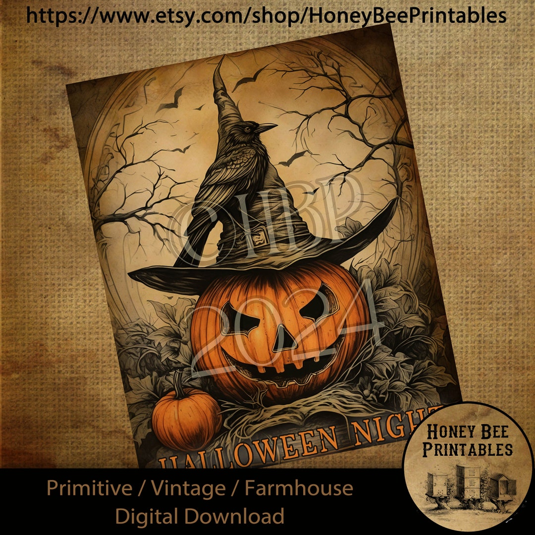 Vintage Digital Download Printable Decoupage Primitive, Old Crow, Fall ...