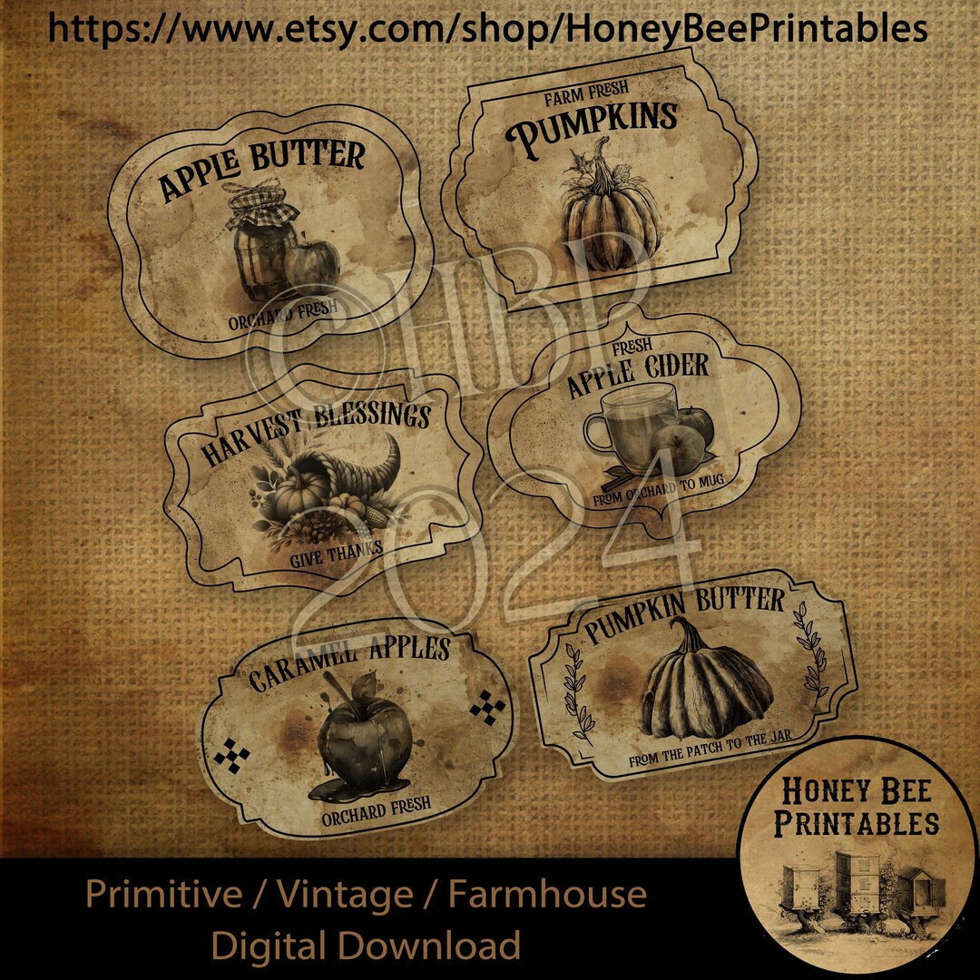Vintage Primitive Farmhouse Digital Download Printable Fall Harvest ...
