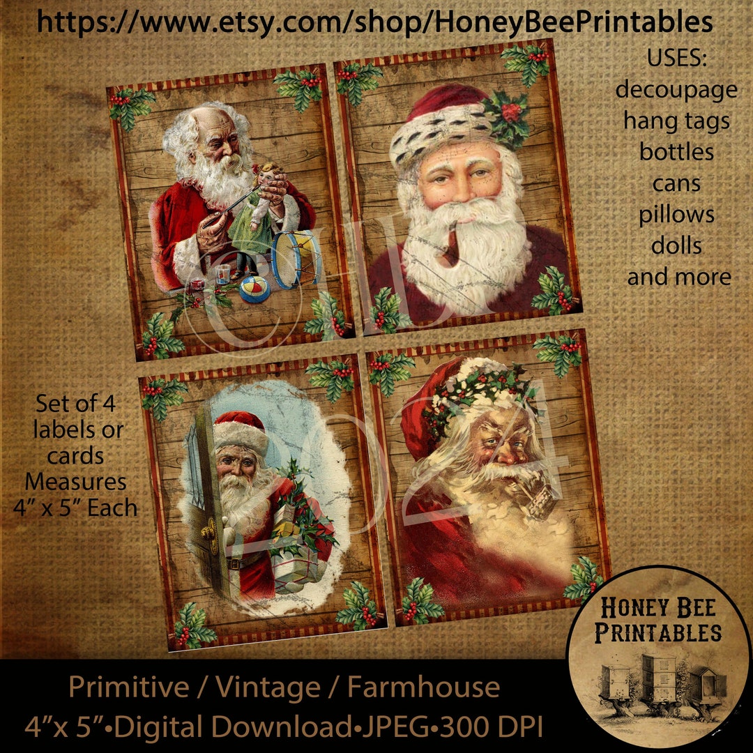 Vintage Digital Download Printable Decoupage Primitive, Set of 4 Labels ...