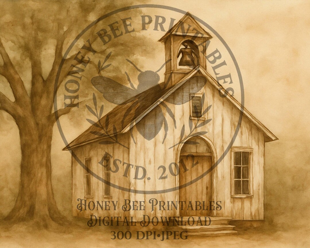 Rustic Primitive Chapel, Church, Oak Tree, 8x10, Digital Download ...