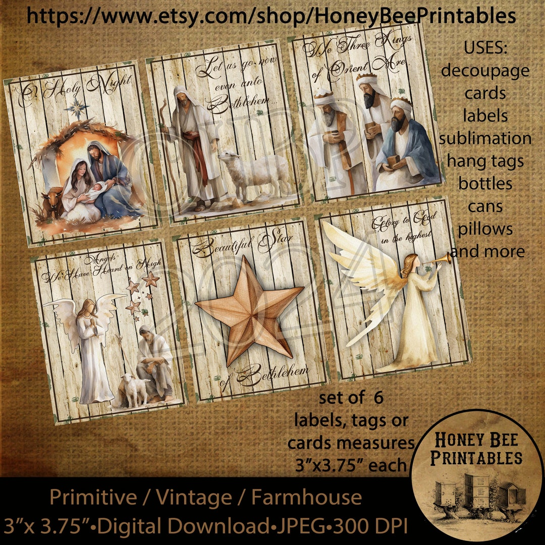 Vintage Digital Download Printable Decoupage Primitive, O Holy Night ...