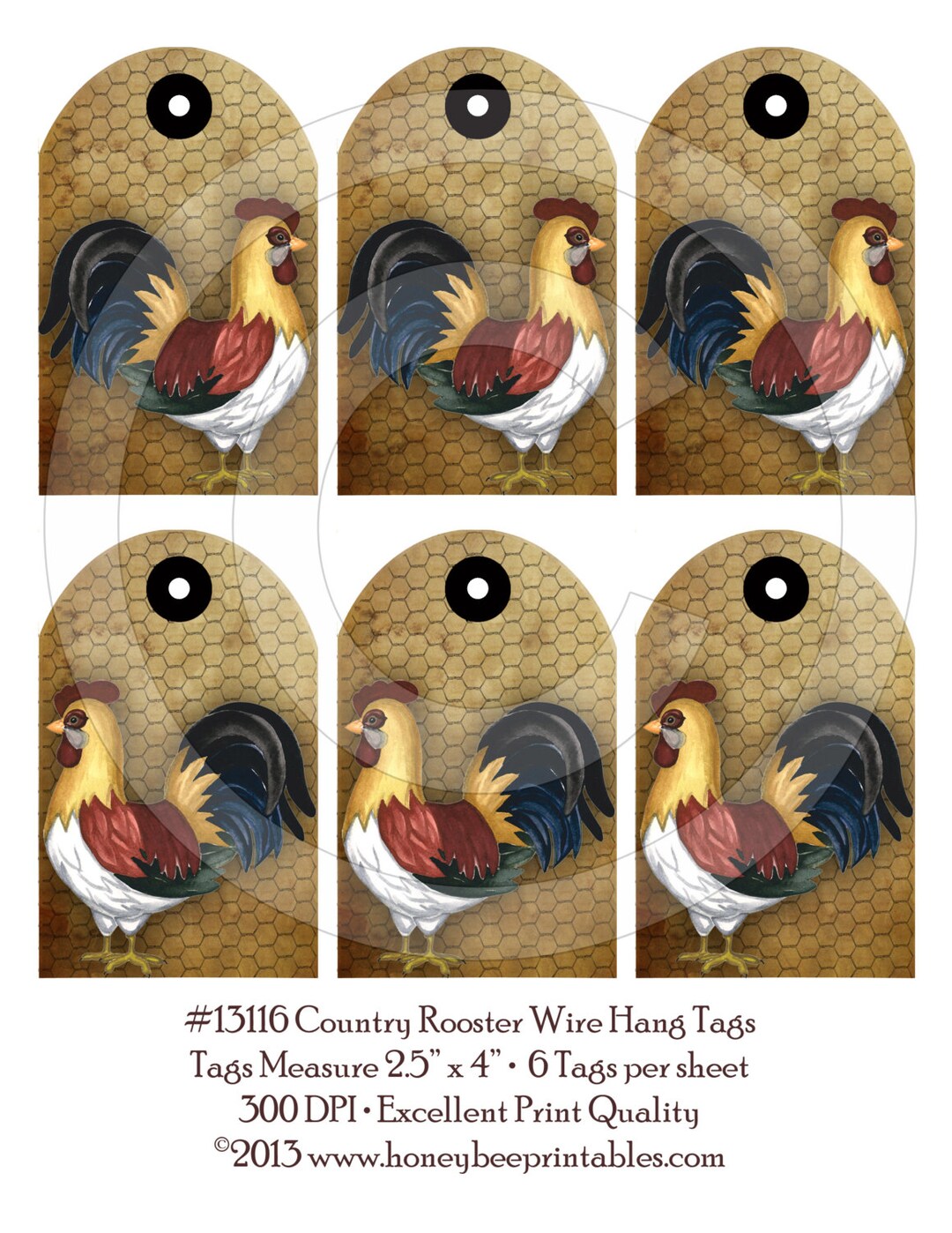 Primitive Country Rooster Chicken Wire Hang Tags 13116 -printable ...