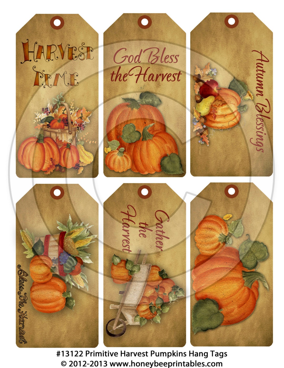 Primitive Harvest Autumn Fall Pumpkin Hang Tags 13122 -printable ...