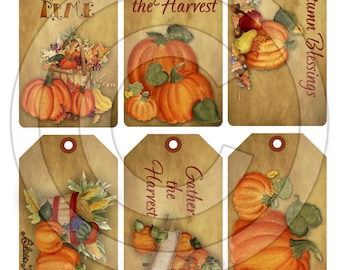Primitive Harvest Autumn Fall Pumpkin Acorn Hang Tags 13123 Printable ...