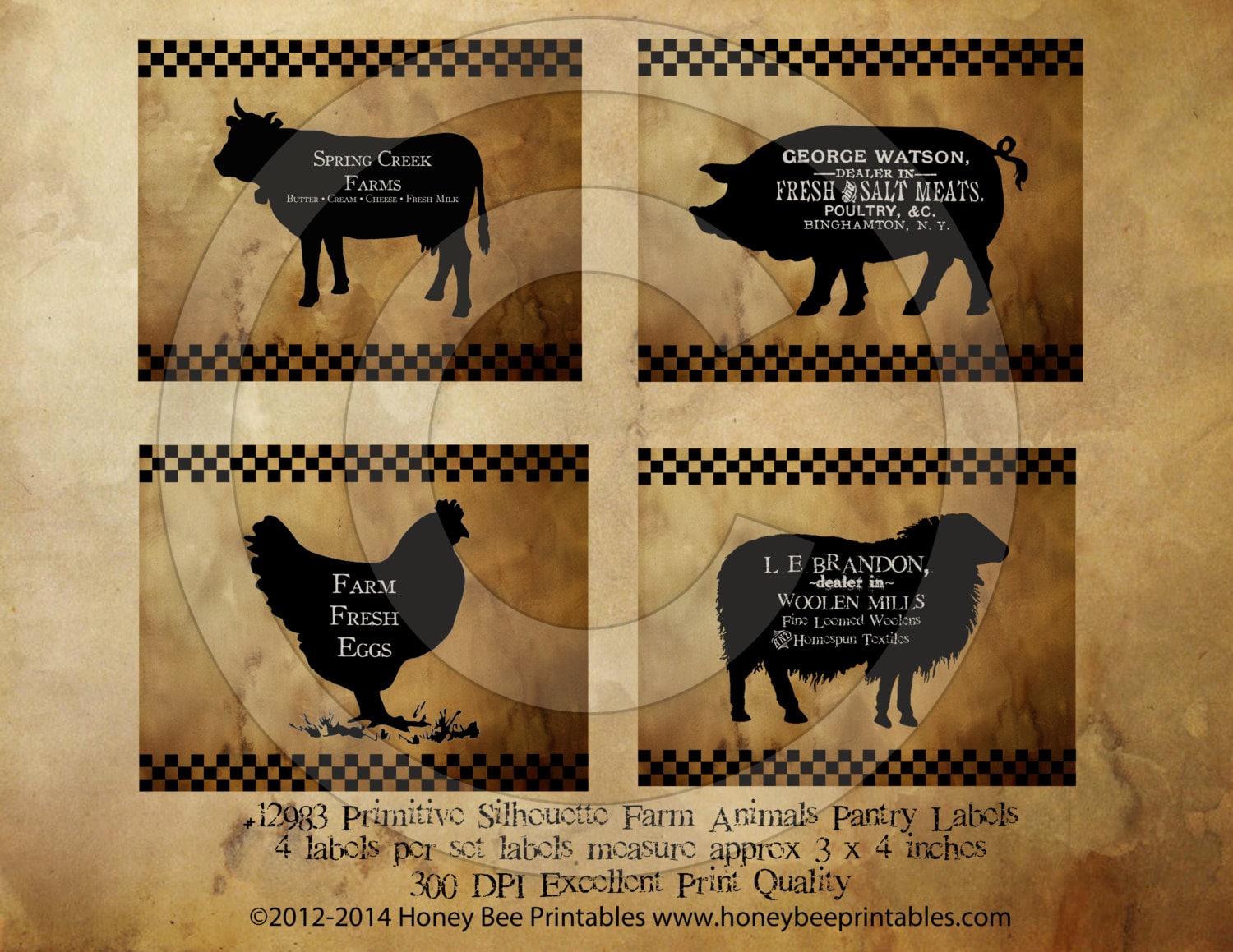 Prim Farm Animals Cow Pig Sheep Chicken Pantry Farmhouse Labels Logo ...
