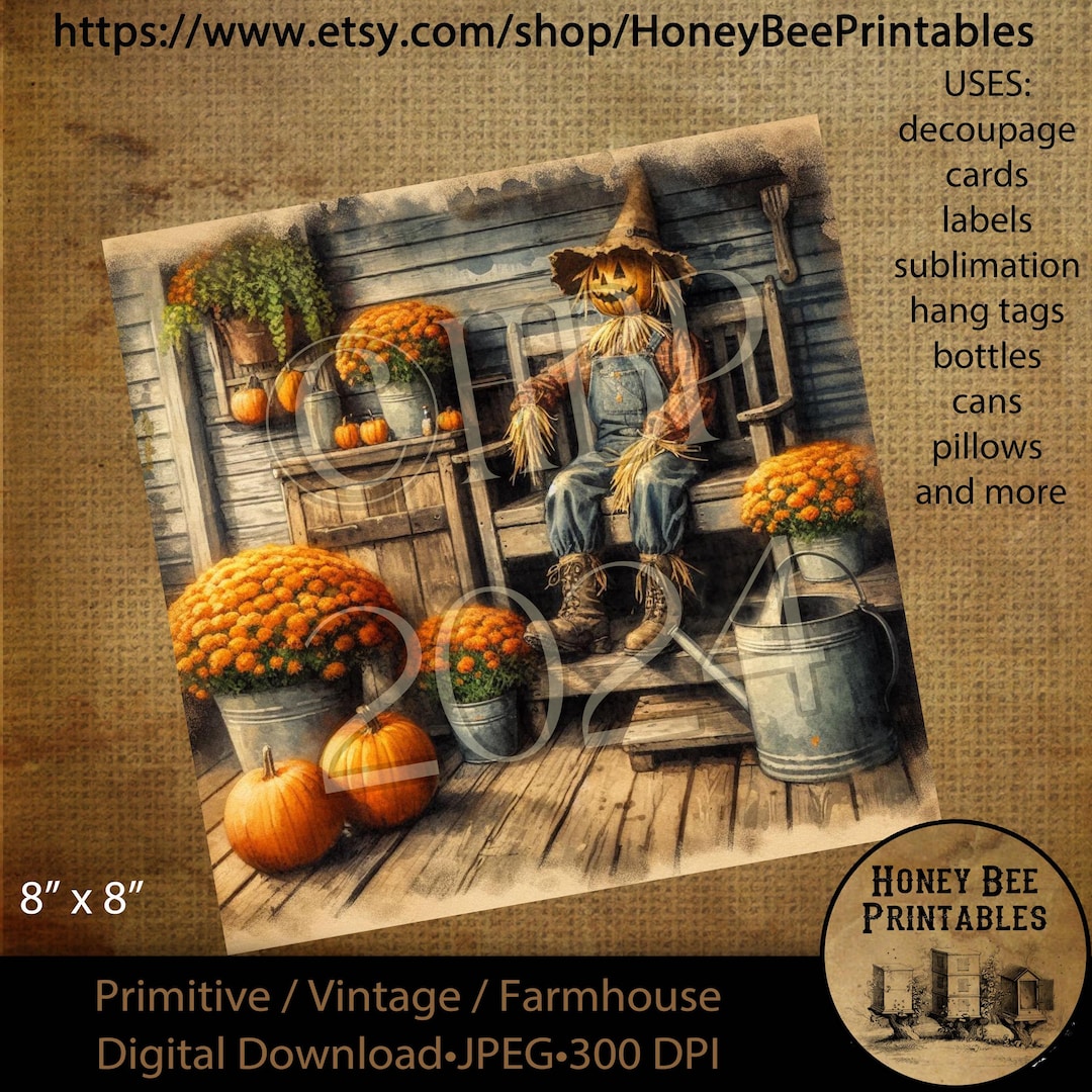 Digital Download, Printable, Decoupage, Vintage, Primitive, 8x8, Fall ...