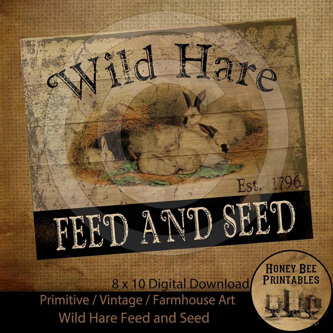 Vintage Primitive Farmhouse Spring Easter Wild Hare Feed and Seed ...