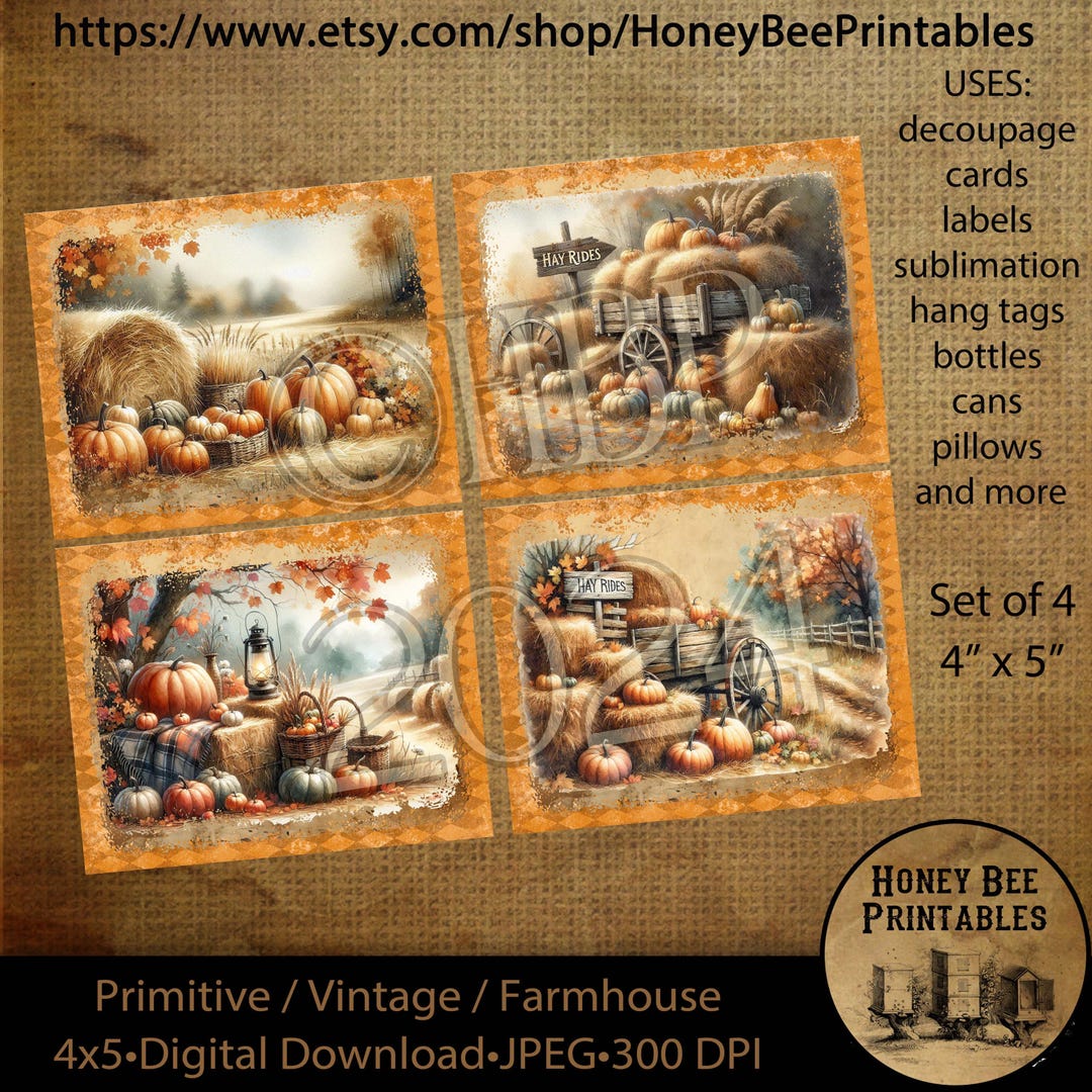 Vintage Digital Download Printable Decoupage Primitive, Set of 4 Labels ...