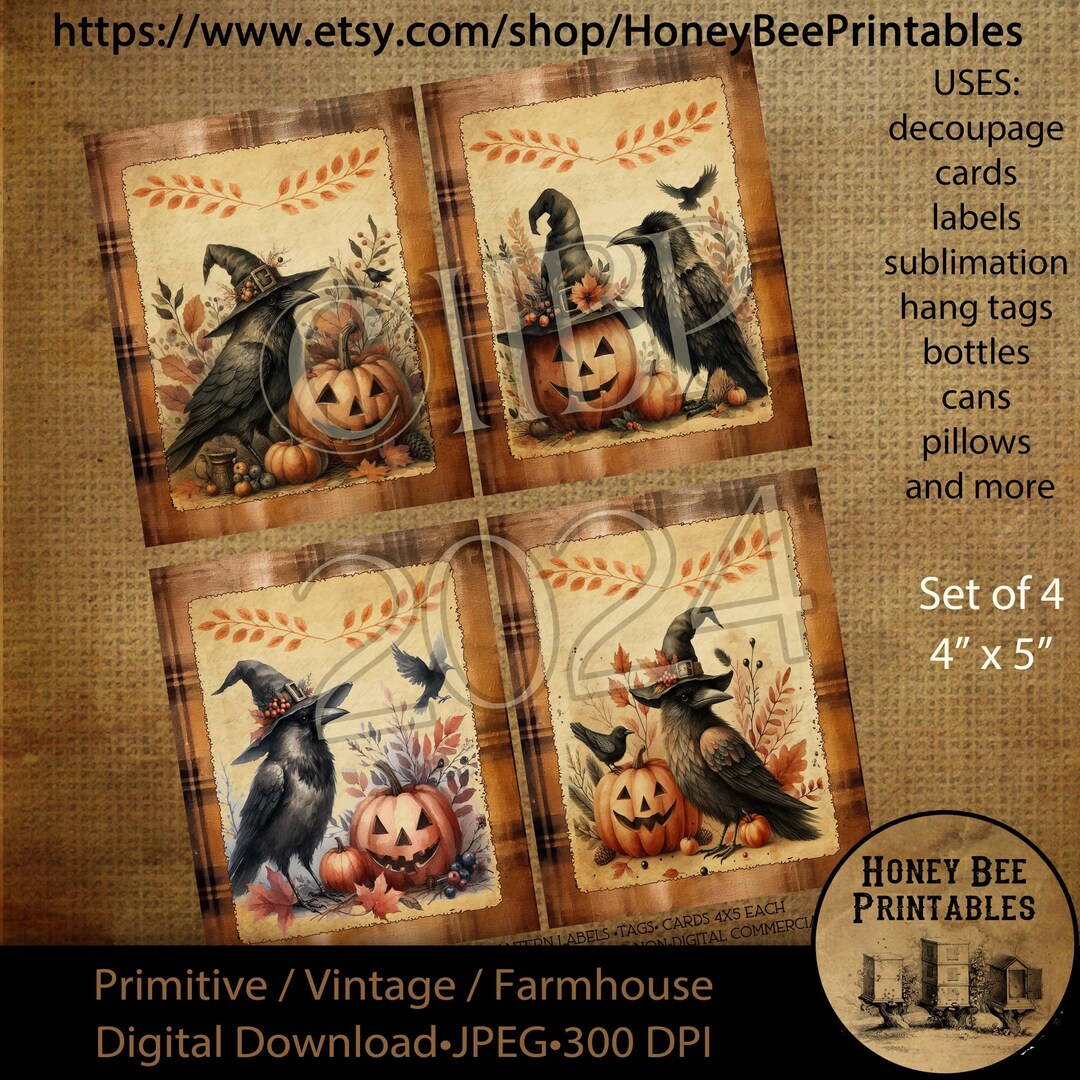 Digital Download, Printable, Vintage Decoupage Primitive, Halloween ...