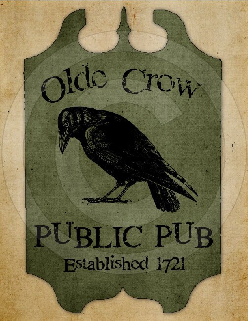 Primitive Olde Crow Public Pub Tavern Sign Feedsack Feed Sack Logo ...