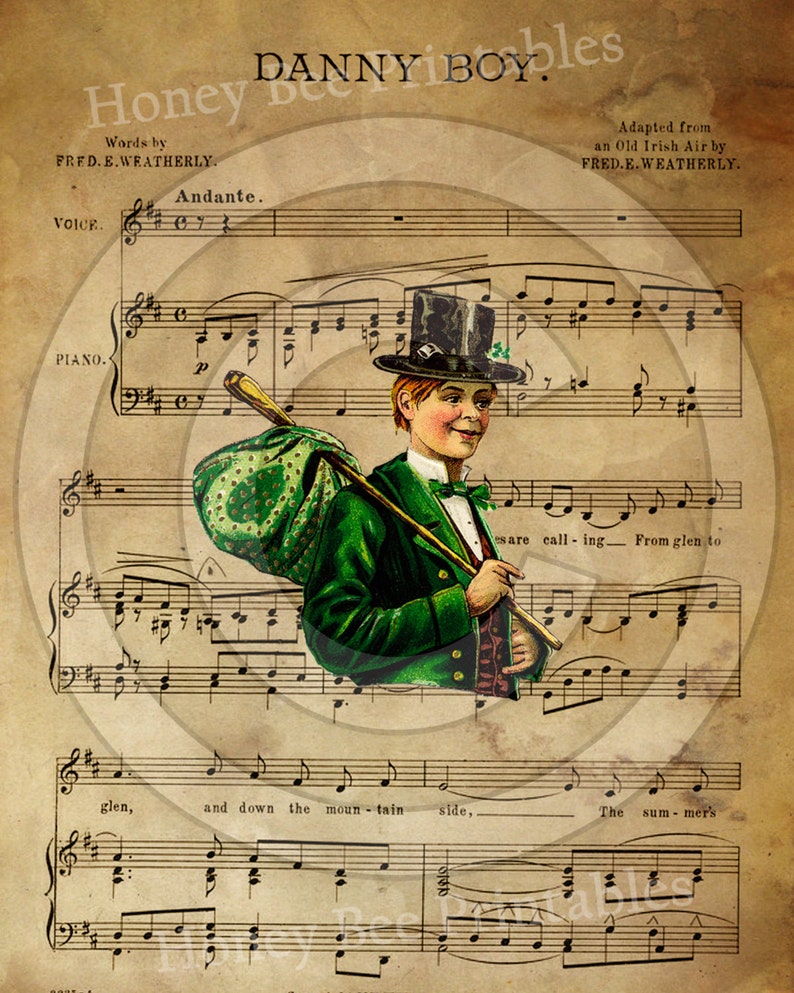 Primitive Vintage Sheet Music Oh Danny Boy Irish St Patrick Feedsack ...
