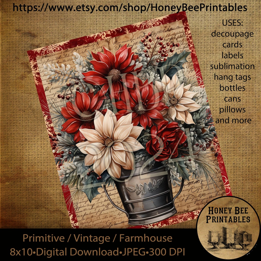 Vintage Primitive Instant Download Printable Decoupage, Christmas ...