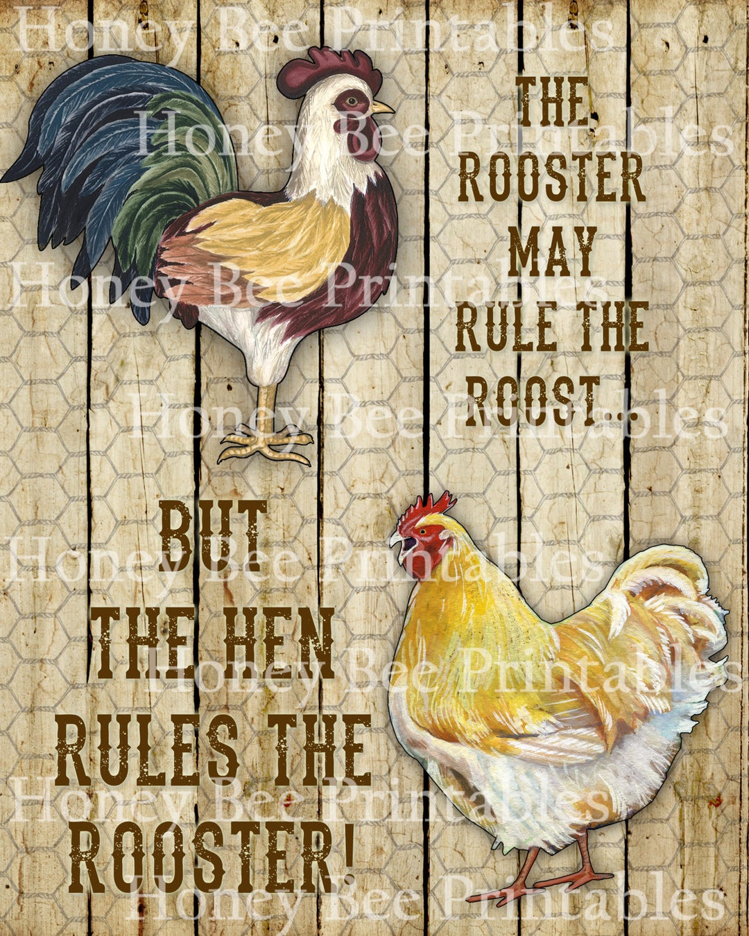Primitive Rooster Hen Rules Eggs Chicken Farm Animals Printable Digital ...