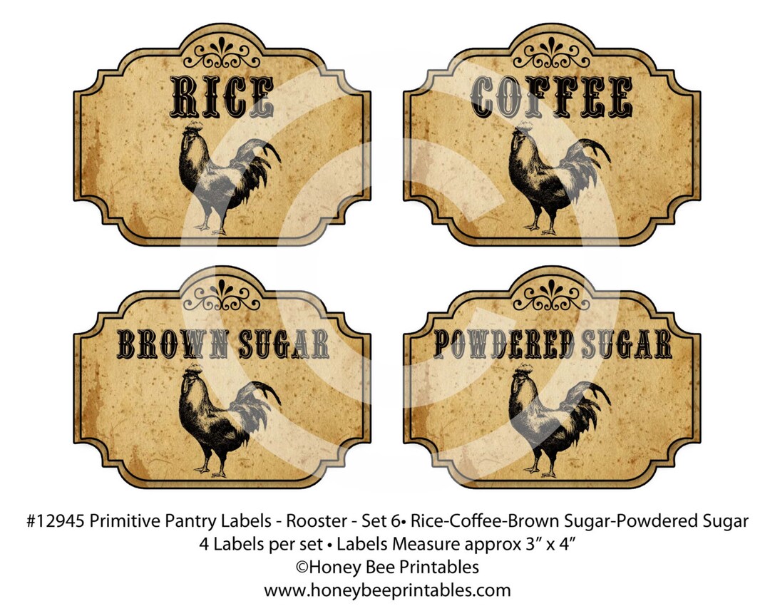 Primitive Rooster Kitchen Pantry Farmhouse Labels Set #6-printable ...