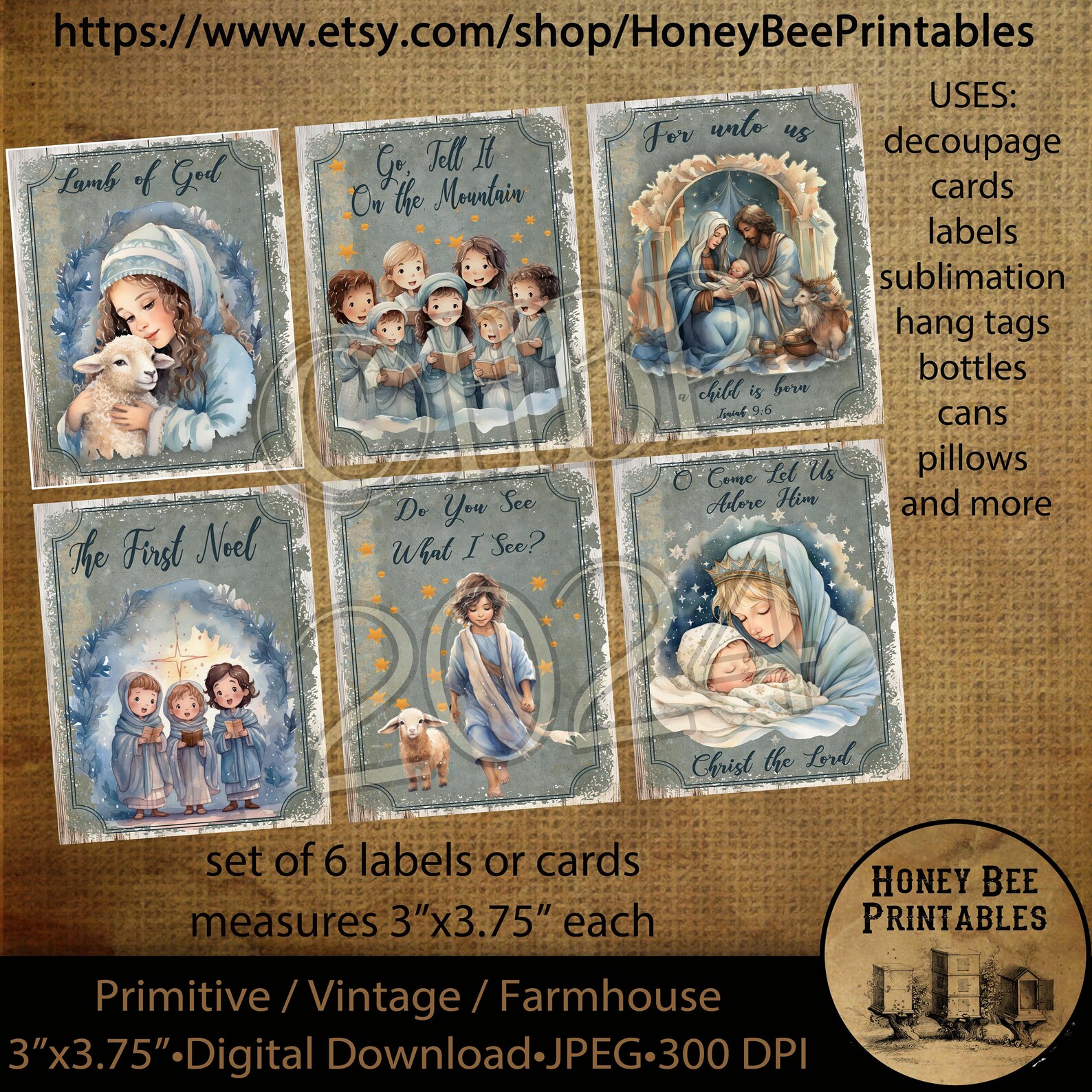 Vintage Digital Download Printable Decoupage Primitive, O Holy Night ...