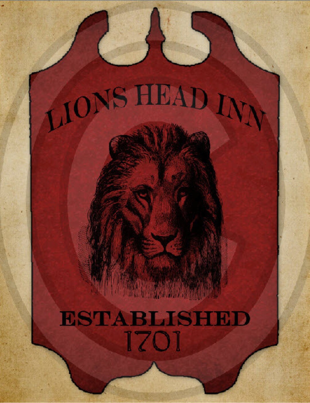 Primitive Lions Head Inn Tavern Pub Sign Feedsack Feed Sack Logo ...