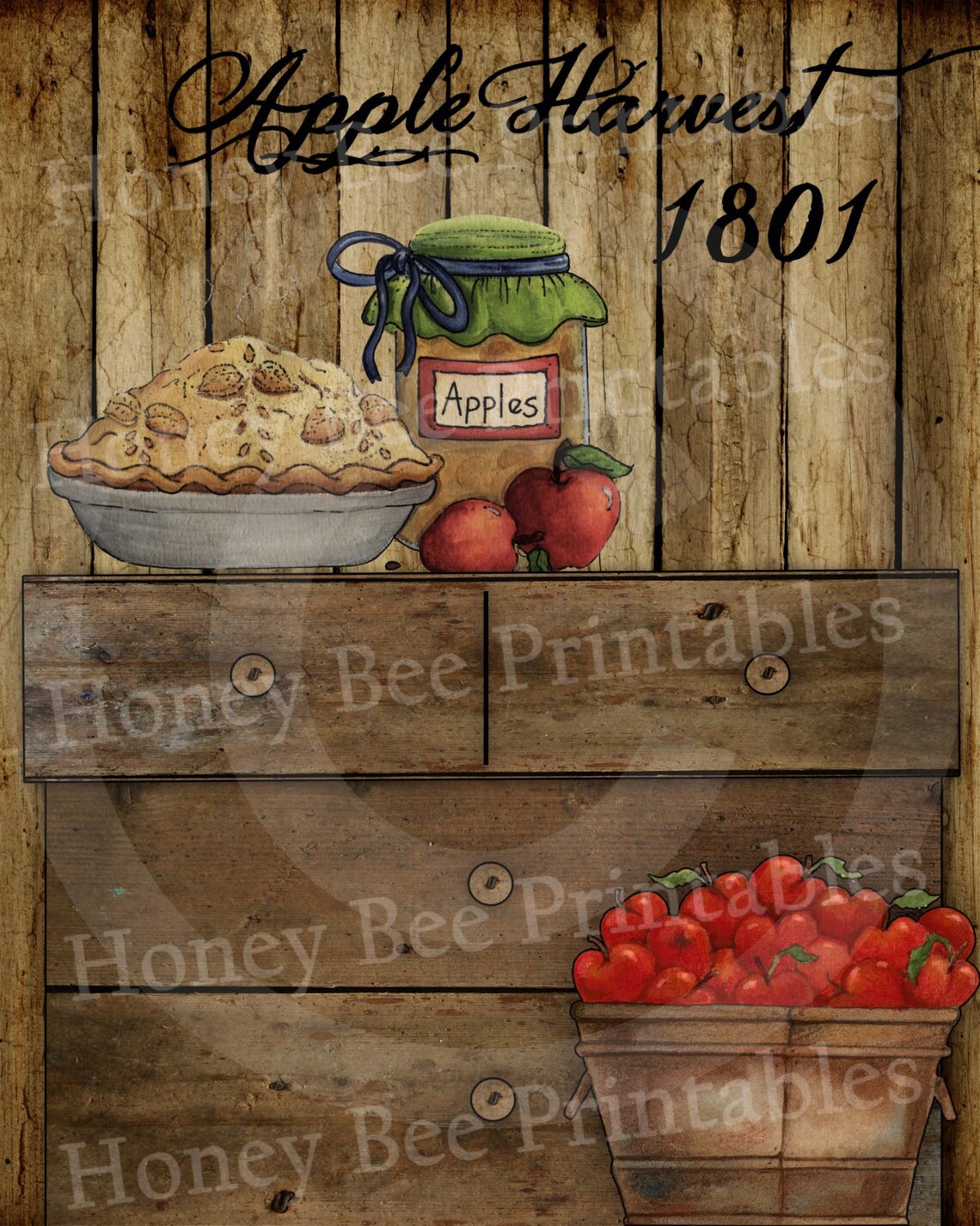 Primitive Autumn Fall Apple Harvest Basket Pie Jelly 2 8x10 Instant ...