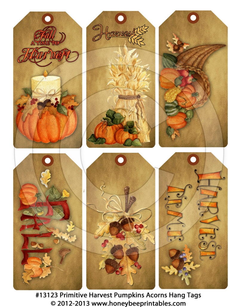 Primitive Harvest Autumn Fall Pumpkin Acorn Hang Tags 13123 Printable ...