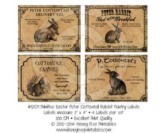 Prim Easter Peter Rabbit Cottontail Pantry Farmhouse Labels Logo 12971A ...