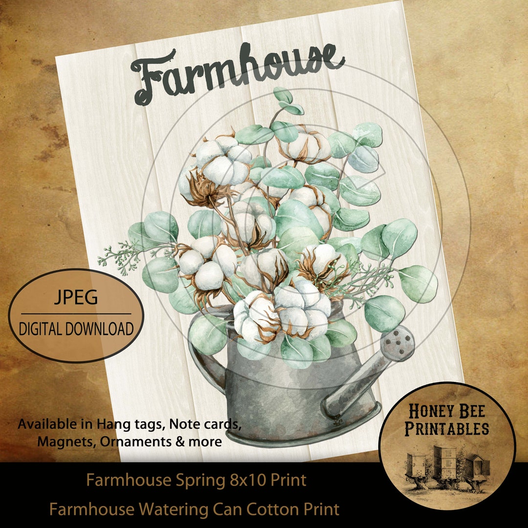 Farmhouse Spring Watering Can Cotton Shiplap Print Digital Instant ...