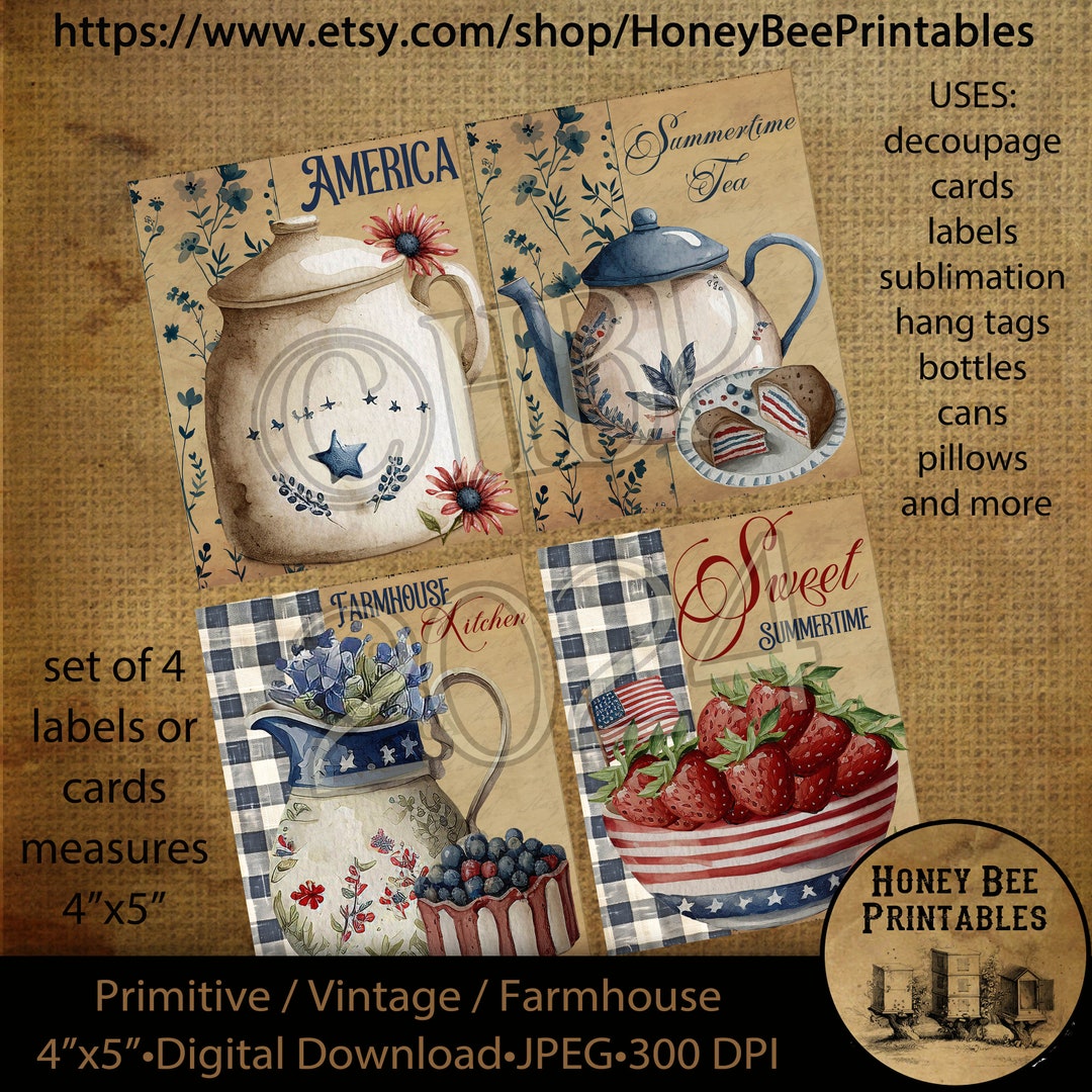 Vintage Primitive Instant Download Printable Decoupage, Patriotic ...