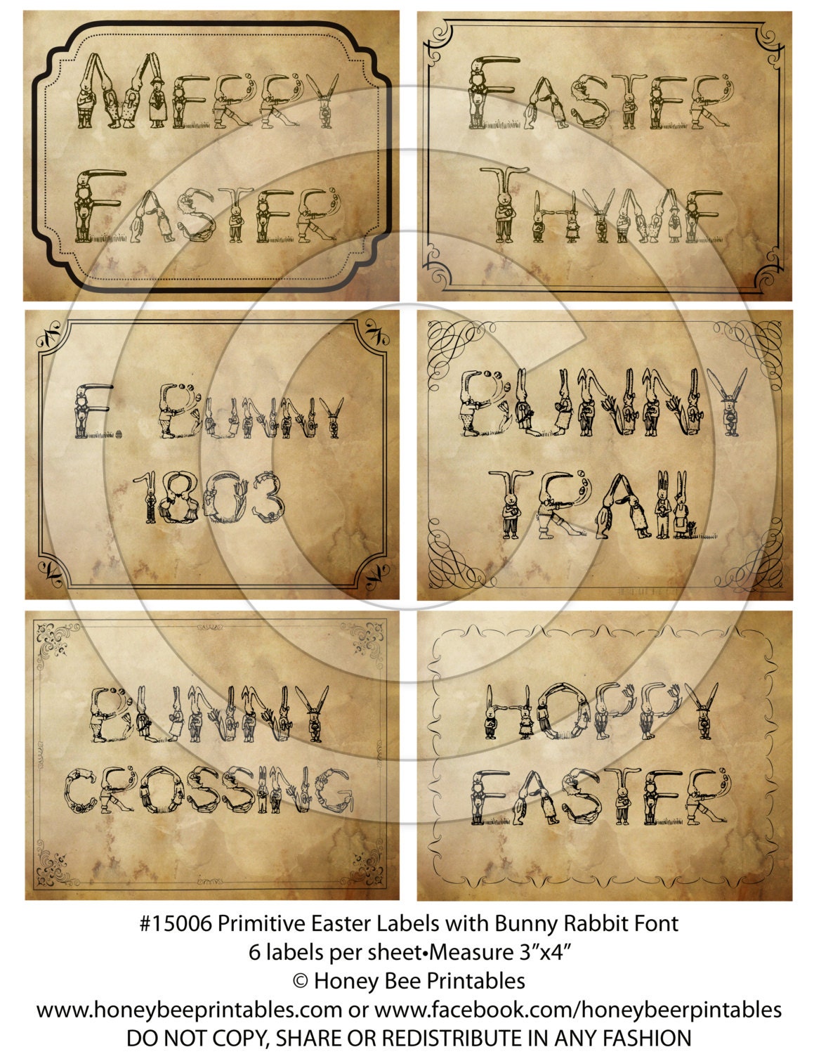 Primitive Grungy Kitchen Pantry Farmhouse Labels Logo Easter Rabbit ...