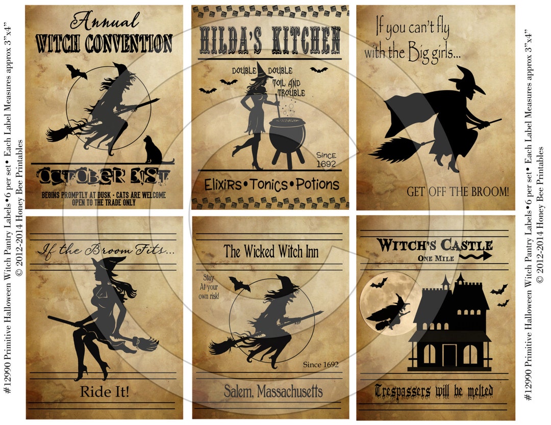 Primitive Halloween Witch Witchy Pantry Labels 12990 Printable Digital ...