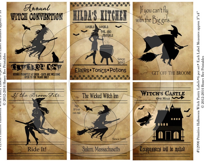 Primitive Halloween Witch Witchy Pantry Labels 12990 Printable - Etsy