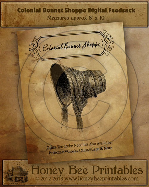 Primitive Colonial Bonnet Shoppe-printable Digital Feedsack Logo JPEG ...