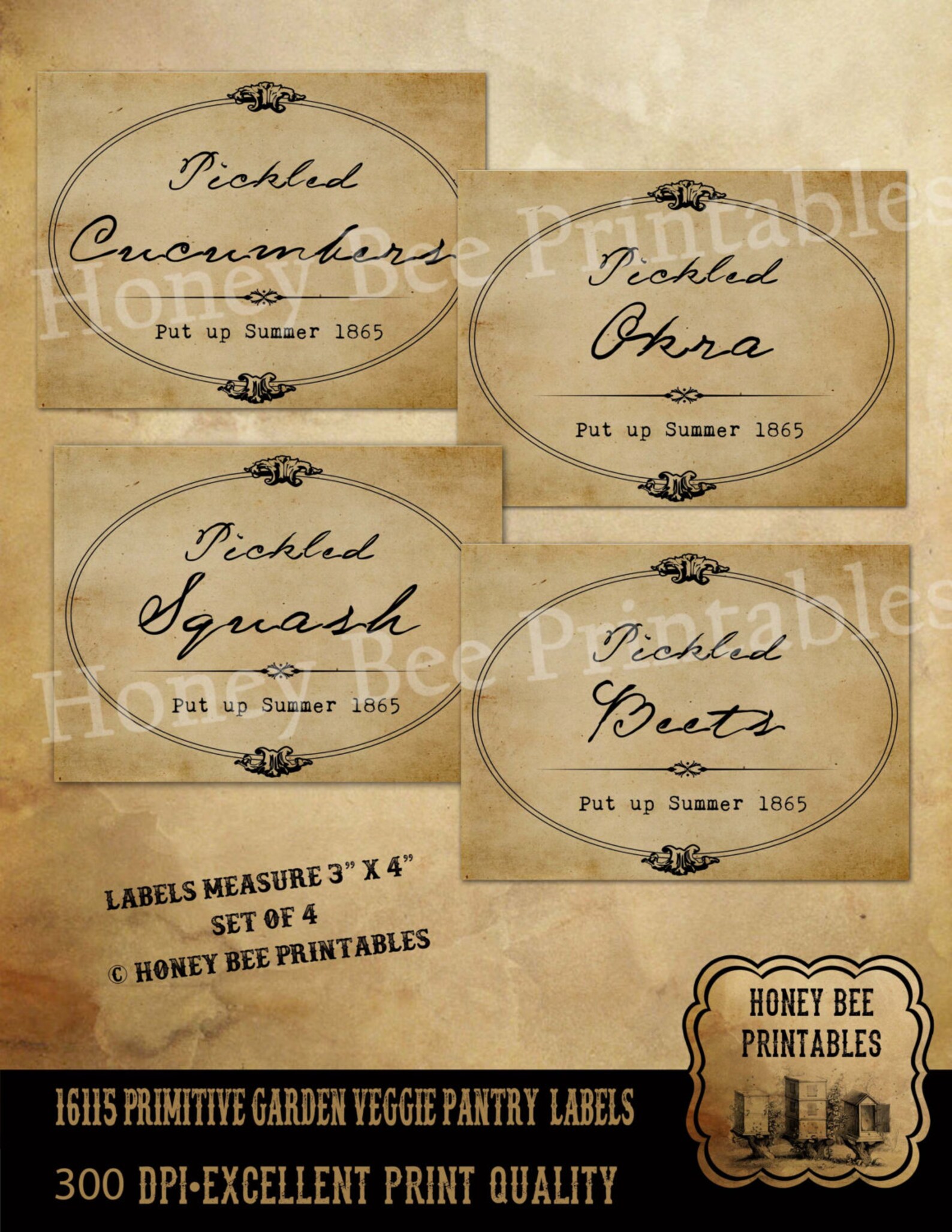 Primitive Early Days Garden Vegetable Kitchen - Farmhouse Pantry Labels ...