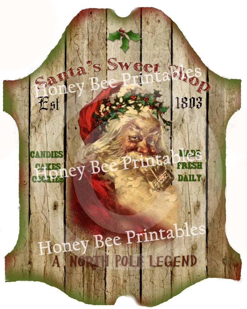 Primitive Christmas Santa Sweet Shop Printable Digital Feedsack Logo ...