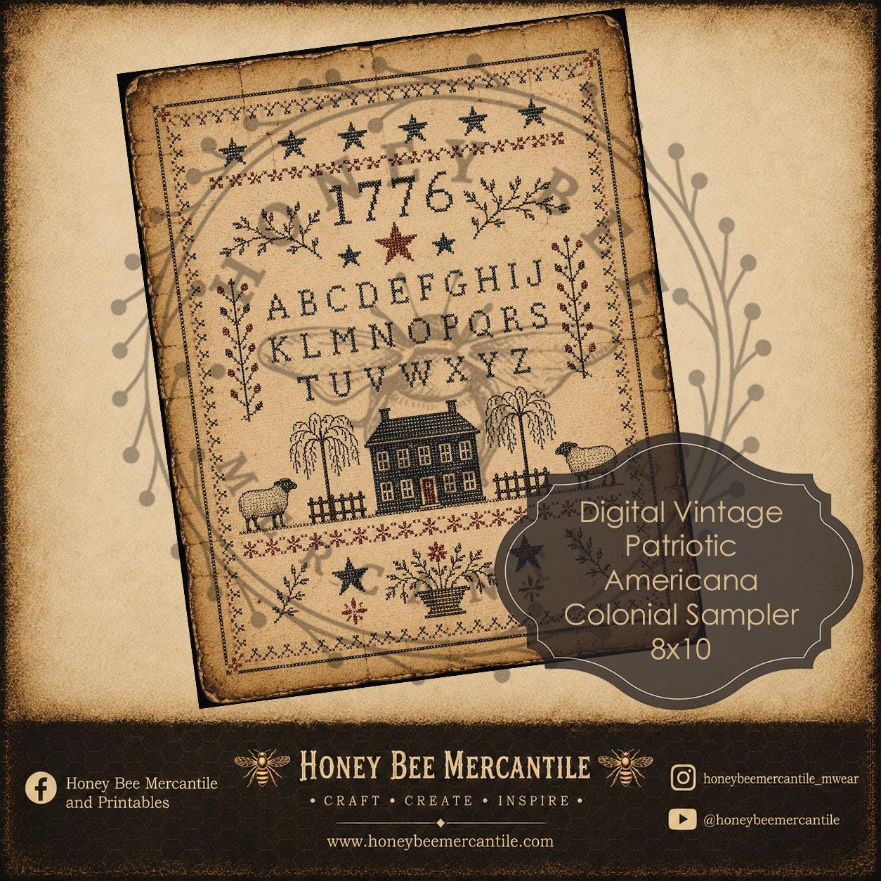 Colonial Home Sampler, 8x10, Digital Download, Printable, Decoupage ...
