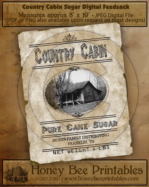 Primitive Country Cabin Sugar-printable Digital Feedsack Logo JPEG File ...