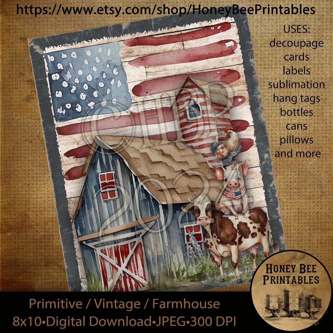 Vintage Primitive Instant Download Printable Decoupage, Patriotic ...