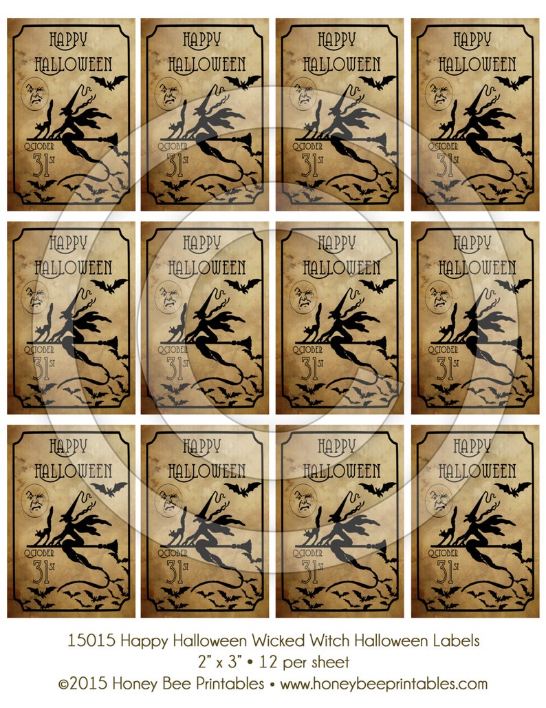 Primitive Grungy Halloween Witch Bat 2x3 Labels: Printable Digital JPEG ...