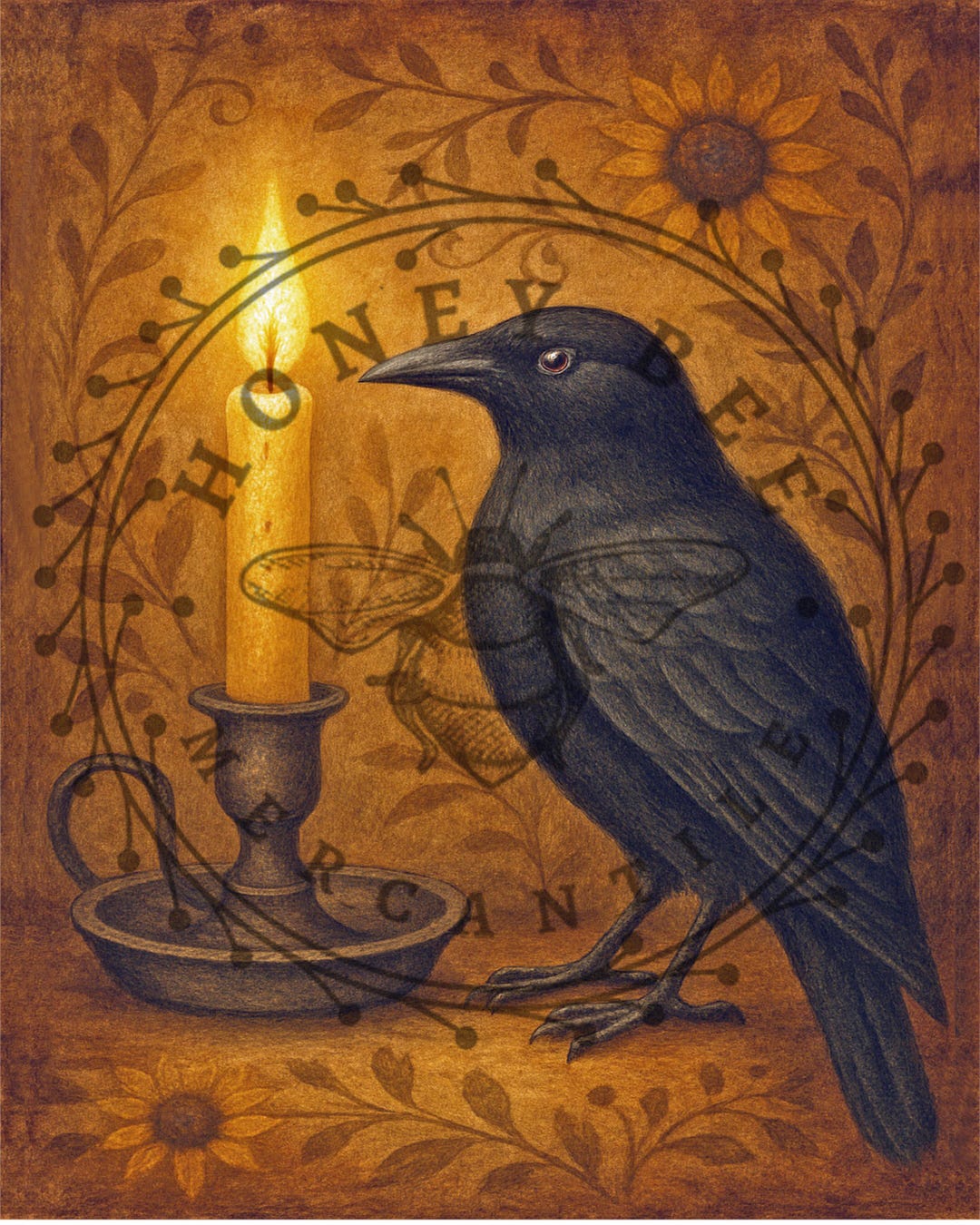Vintage Sunflower Crow Fall Print: Primitive Folk Art (digital Download ...