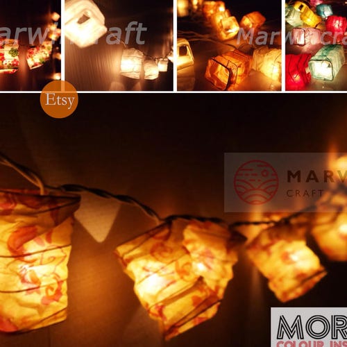 Squared Multi Color String Lights Japanese Paper Lantern Fairy | Etsy