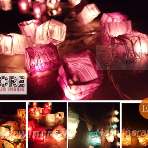 Squared Multi Color String Lights Japanese Paper Lantern Fairy - Etsy