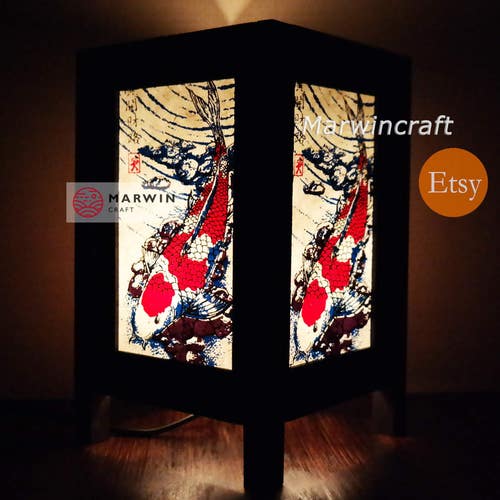 Asian Oriental Koi Fish Lucky Japanese Lamp Zen Bedside Lamp - Etsy